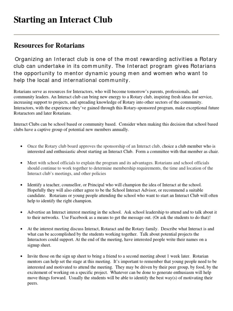 Starting an Interact Club Guide | PDF | Mentorship | Behavior Modification