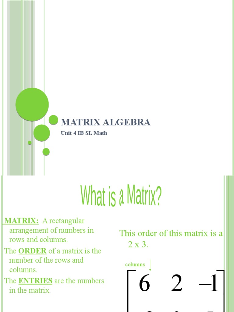 Matrix Algebra: Unit 4 IB SL Math | PDF | Matrix (Mathematics) | Matrix ...