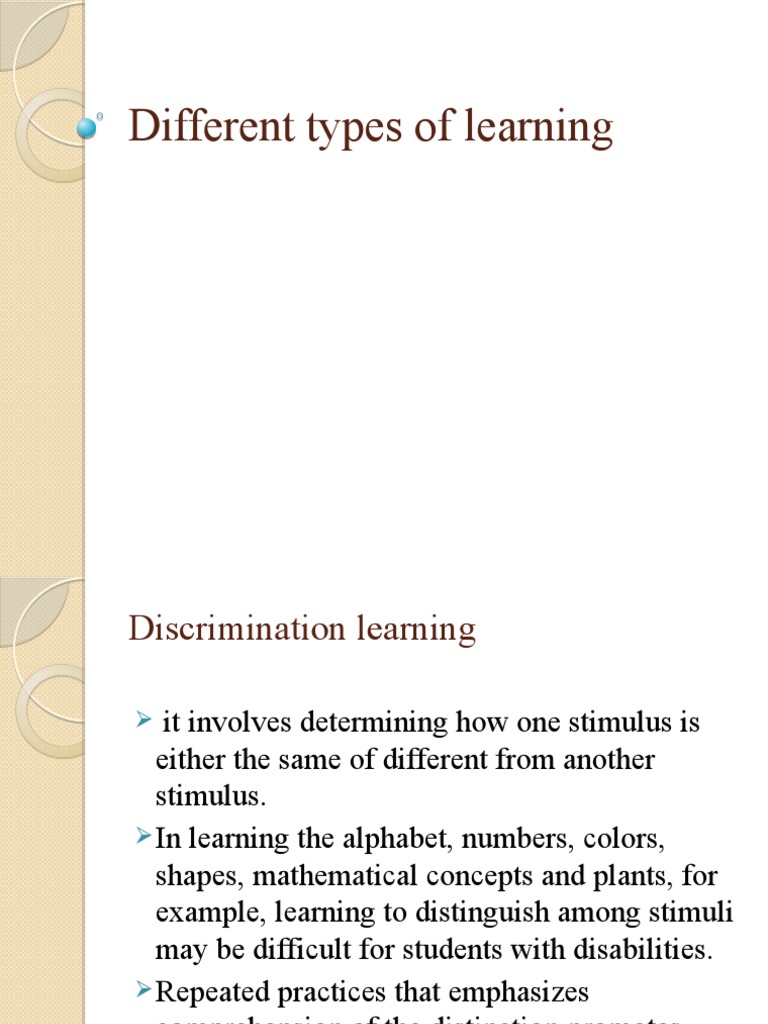 Different Types of Learning | PDF | Reading Comprehension | Learning