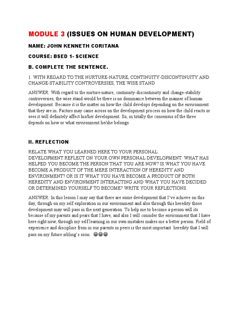 Module 3 Ped 111 (Coritana, John Kenneth M.) Bsed 1-Science | PDF | Self-Improvement