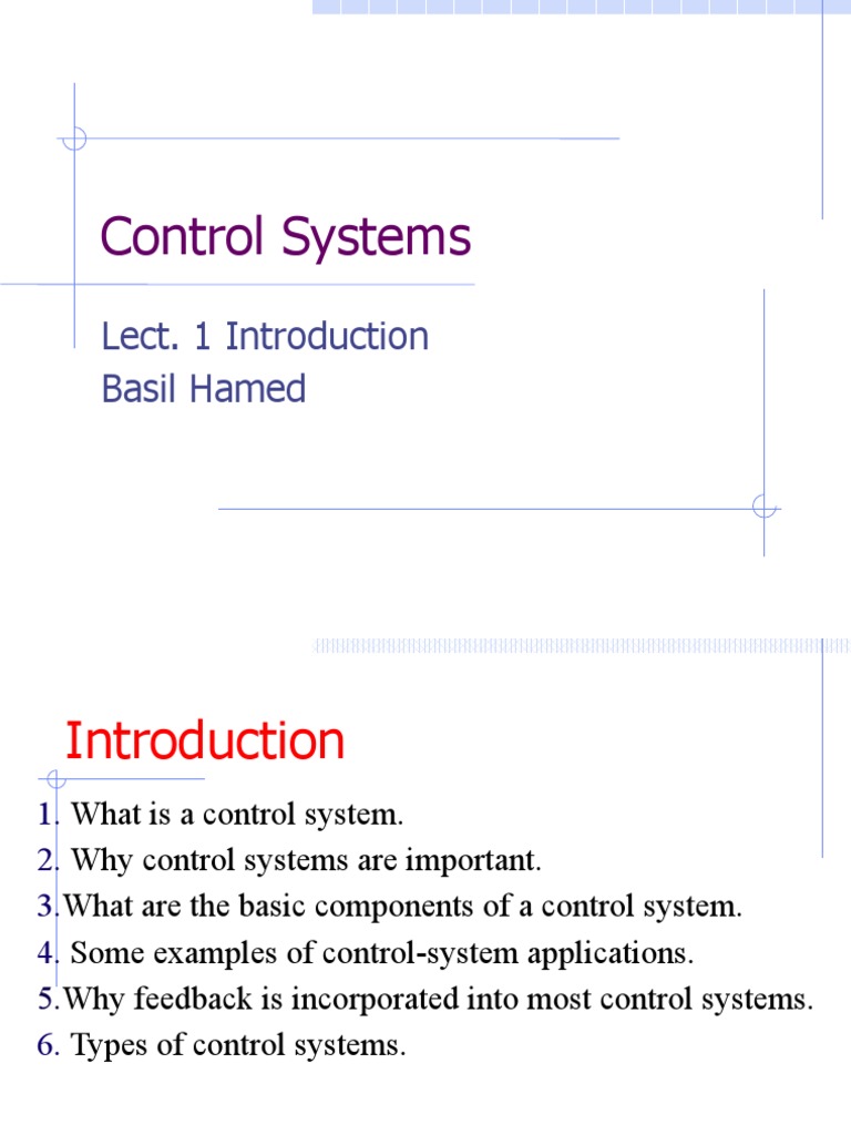 Control Systems: Lect. 1 Introduction Basil Hamed | PDF | Control Theory | Control System