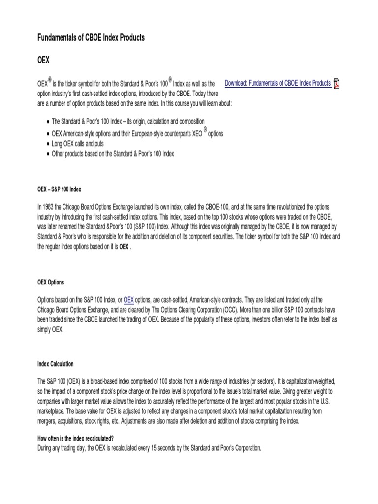 Download: Fundamentals of CBOE Index Products | PDF | Vix | Option ...