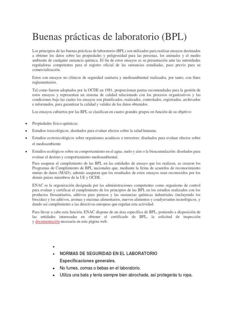Buenas prácticas de laboratorio | PDF | Laboratorios | Agua
