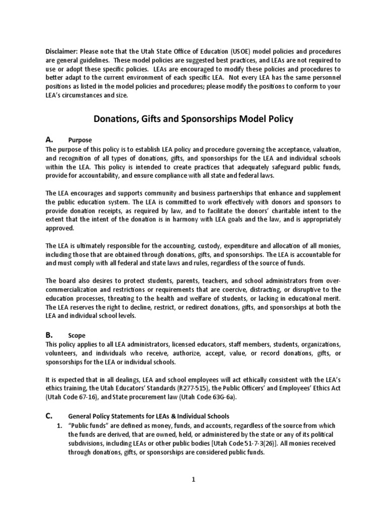 Donations, Gifts and Sponsorships Model Policy | PDF | Fundraising ...