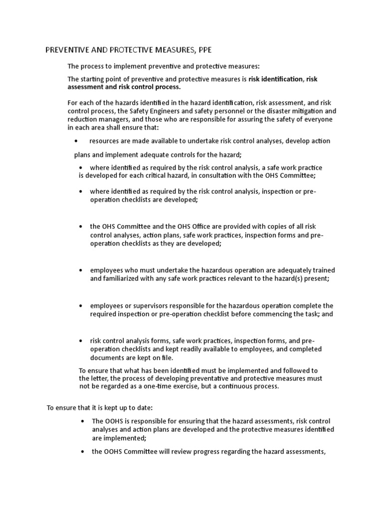 Preventive and Protective Measures, Ppe: Assessment and Risk Control ...