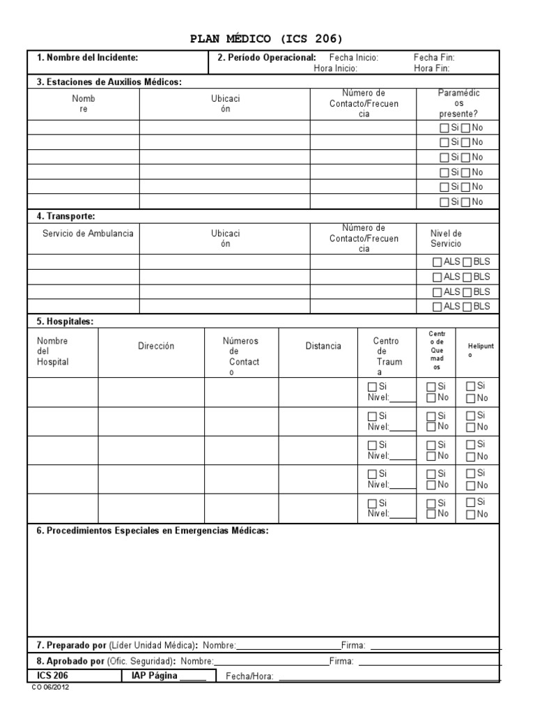 ICS 206-Plan Médico | PDF | Ambulancia | Hospital