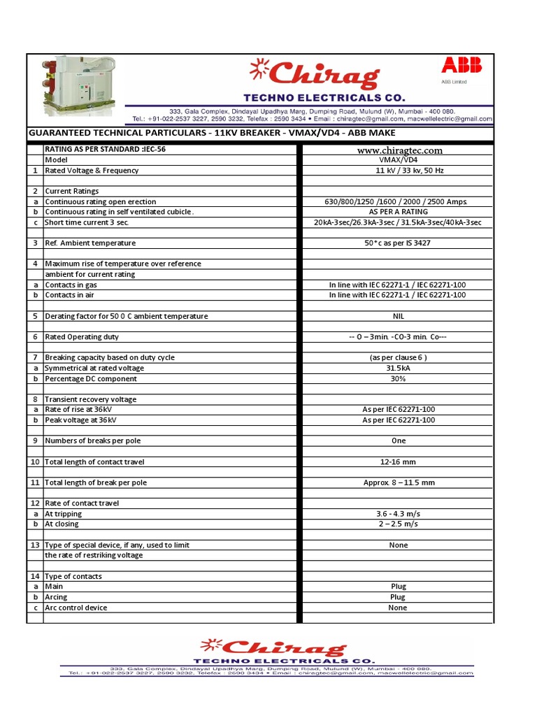 AIS Tpanel TECHNICAL - DATA - 11KV - VCB | PDF | Components | Electromagnetism