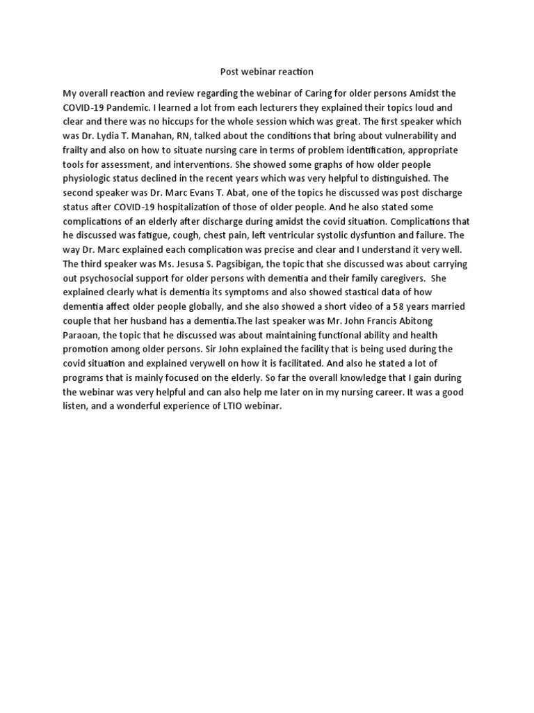 Webinar Reaction Paper | PDF | Self-Improvement