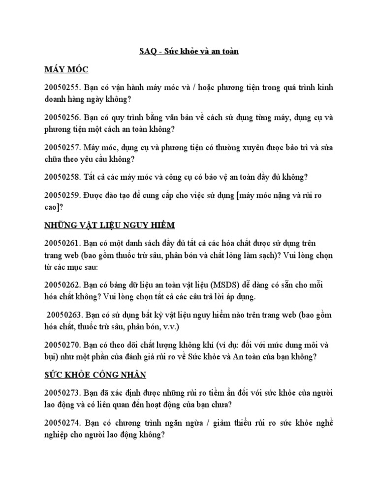 CÂU HỎI SAQ SEDEX | PDF