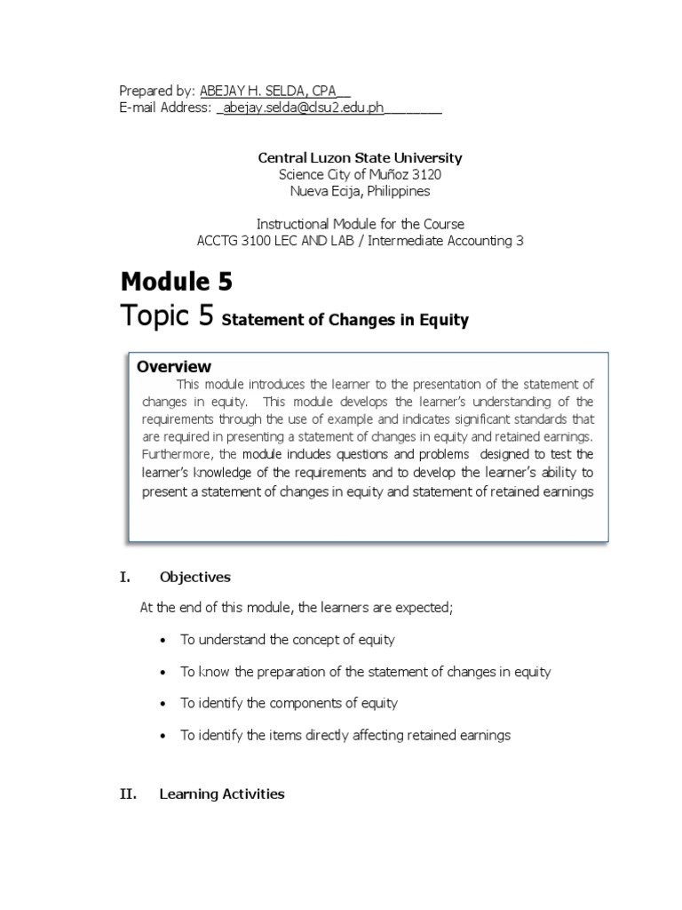 Module 5 - Statement of Changes in Equity PDF | PDF | Retained Earnings | Equity (Finance)