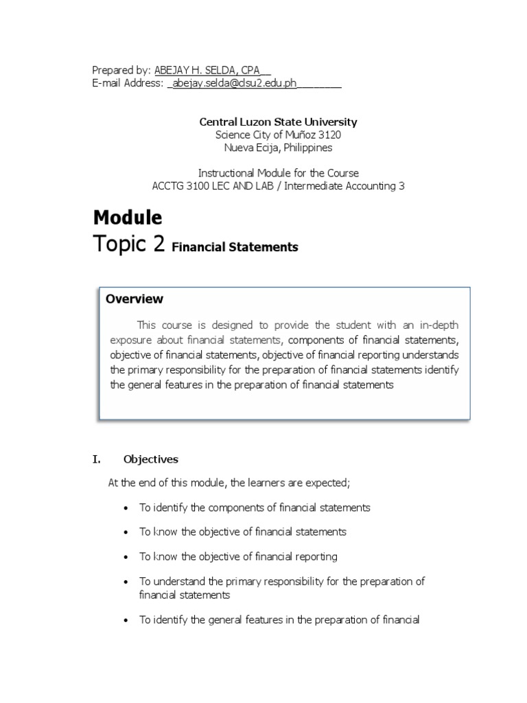 Module 2 - Financial Statements - Organized PDF | PDF | Going Concern ...