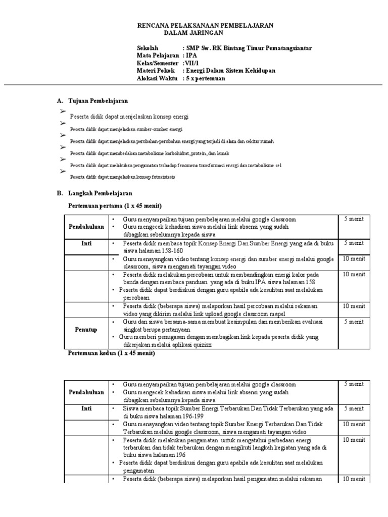 RPP Bab 6 Ipa Kelas 7 | PDF | Karier & Perkembangan