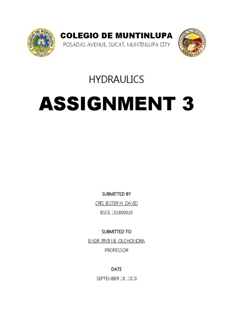 Hydraulics - Assignment 3 | PDF | Liquids | Transparent Materials