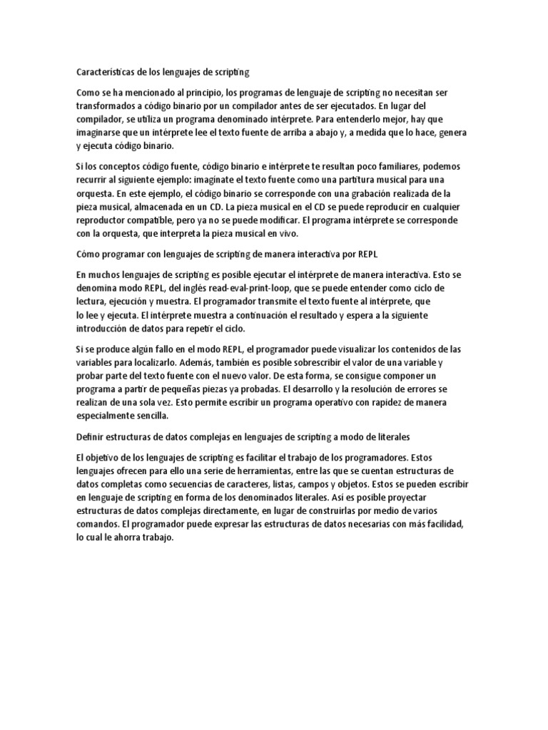 Características de Los Lenguajes de Scripting | PDF | Lenguaje de ...