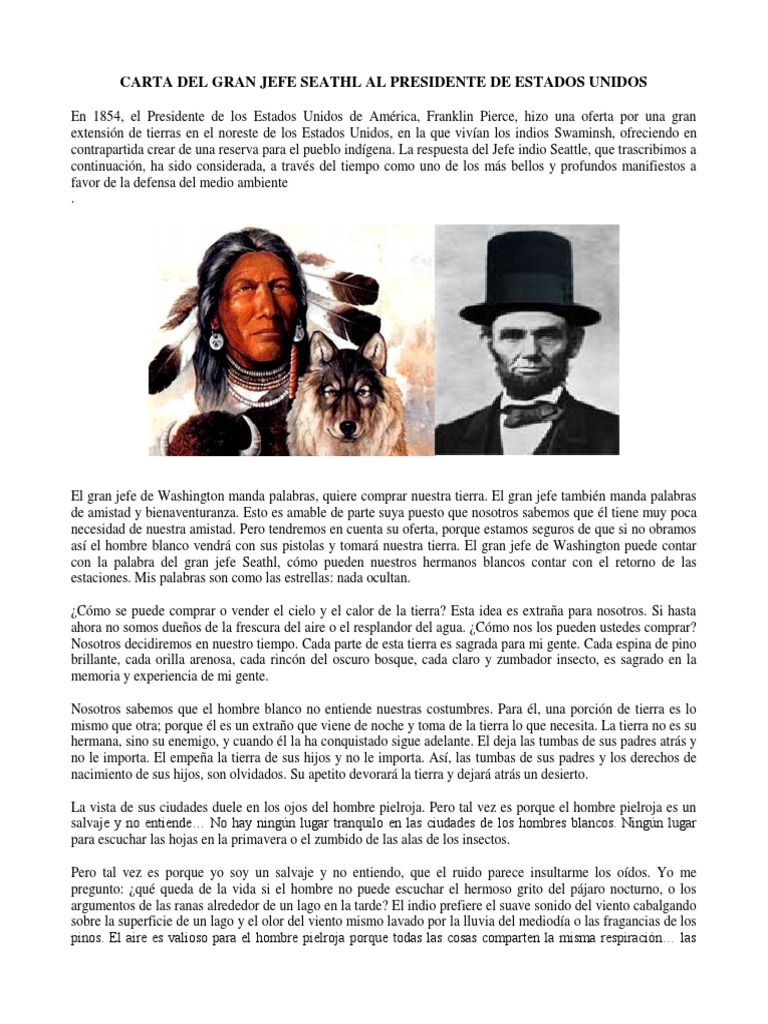 Carta de Seathl al Presidente de EE.UU. | PDF | Libros para adolescentes
