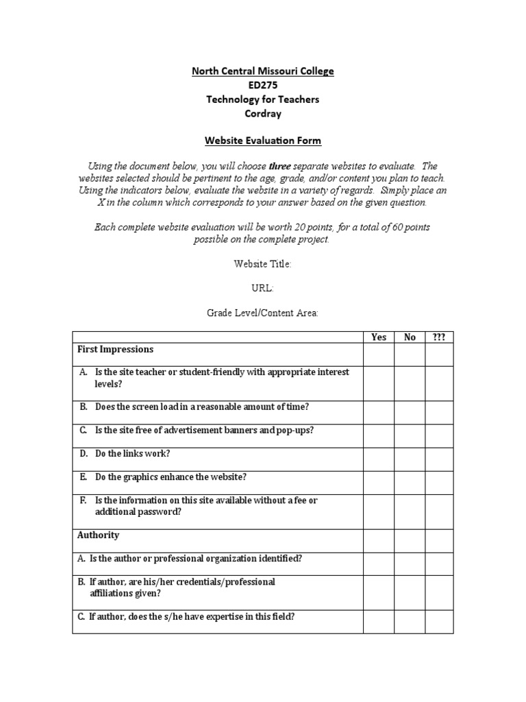 Ed275 Website Evaluation Form | PDF