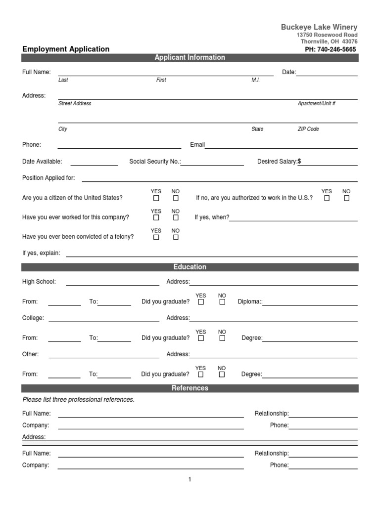 BLW Employment Application Template | PDF | Military Discharge | Employment