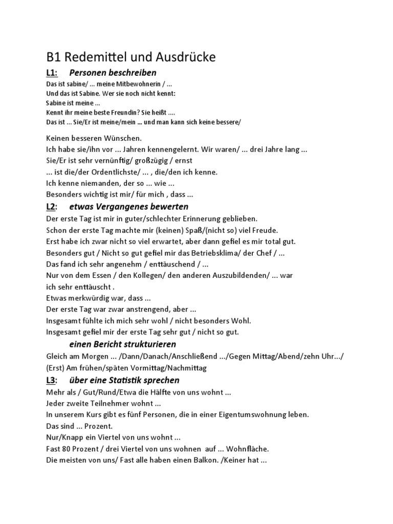 B1 Redemittel Und Ausdrücke | PDF