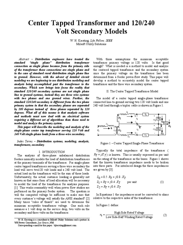 Center Tapped Transformer and 120/240 Volt Secondary Models | PDF ...