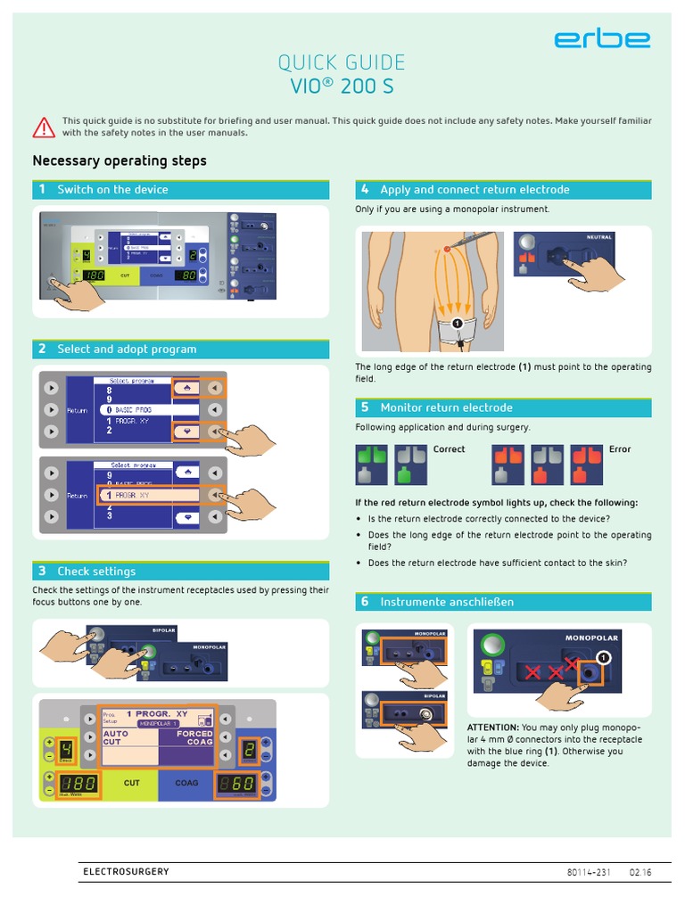 Quick Guide VIO 200 S: Necessary Operating Steps | PDF | Electronics ...