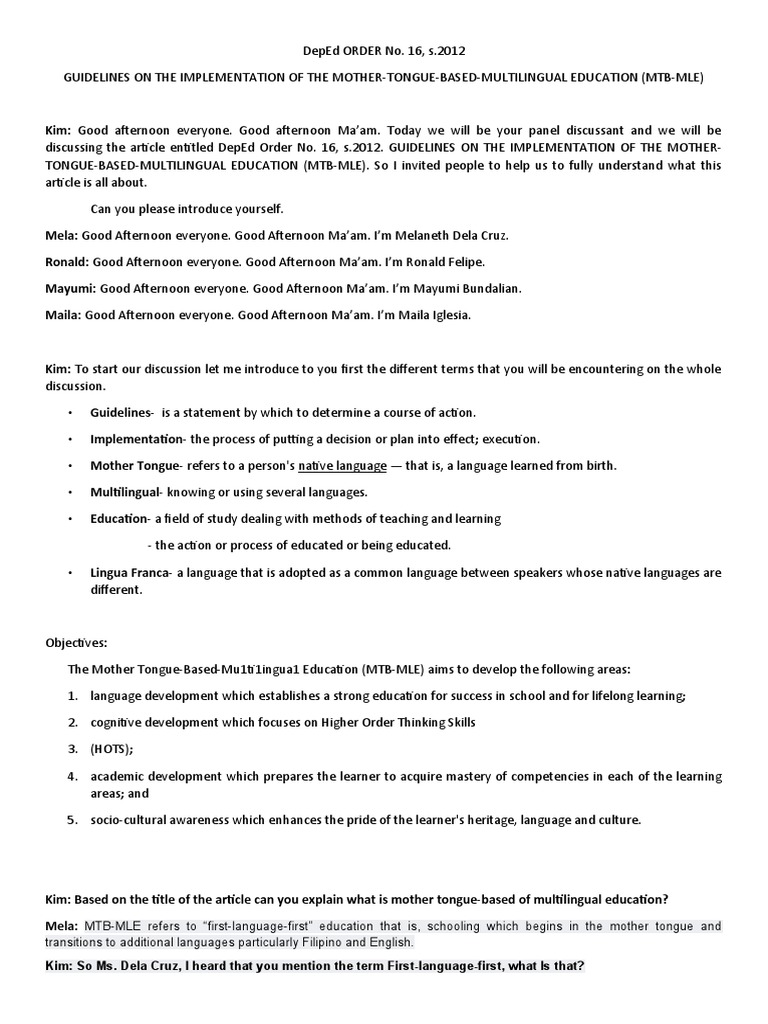 Deped Order Script | PDF | Linguistics | Behavior Modification