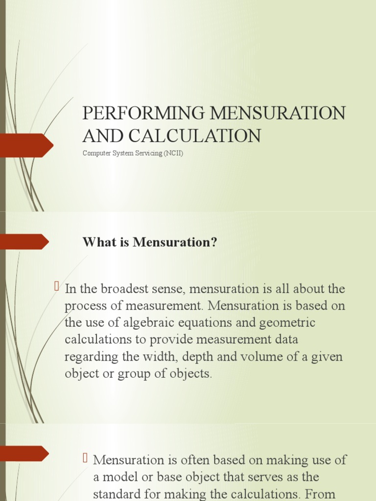 Performing Mensuration and Calculation | PDF | Bit | Measurement