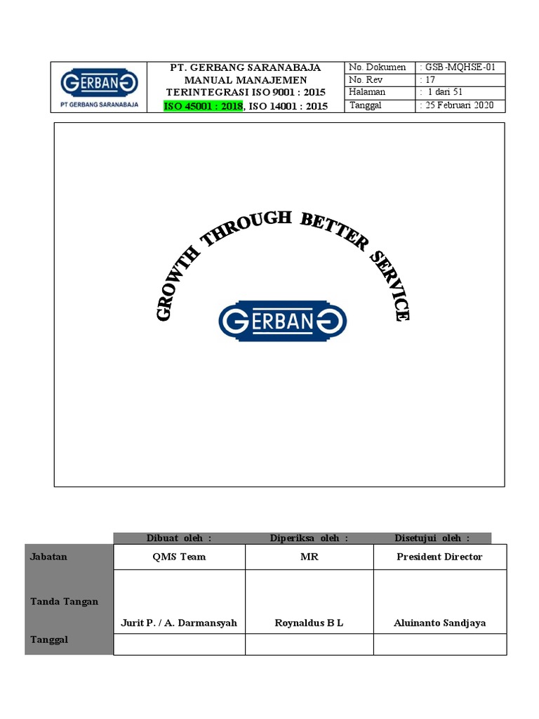 Manual Mutu & K3L 45001-2018 | PDF