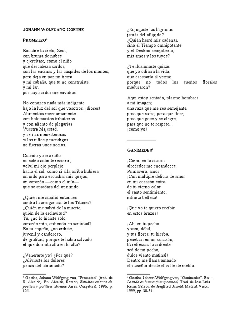 Poemas de Goethe: Prometeo y Ganímedes | PDF | Religión y creencia