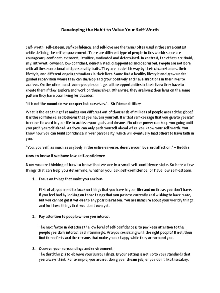 Developing The Habit To Value Your Self PDF | PDF | Self-Improvement