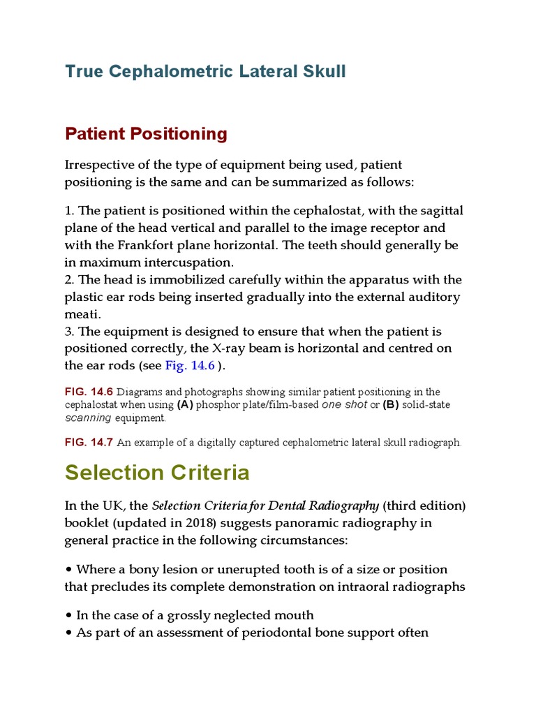Selection Criteria: Patient Positioning | PDF | Radiography | Mouth