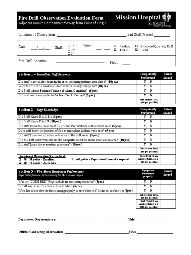 Fire Drill Observation Evaluation Form | PDF | Public Safety | Fires
