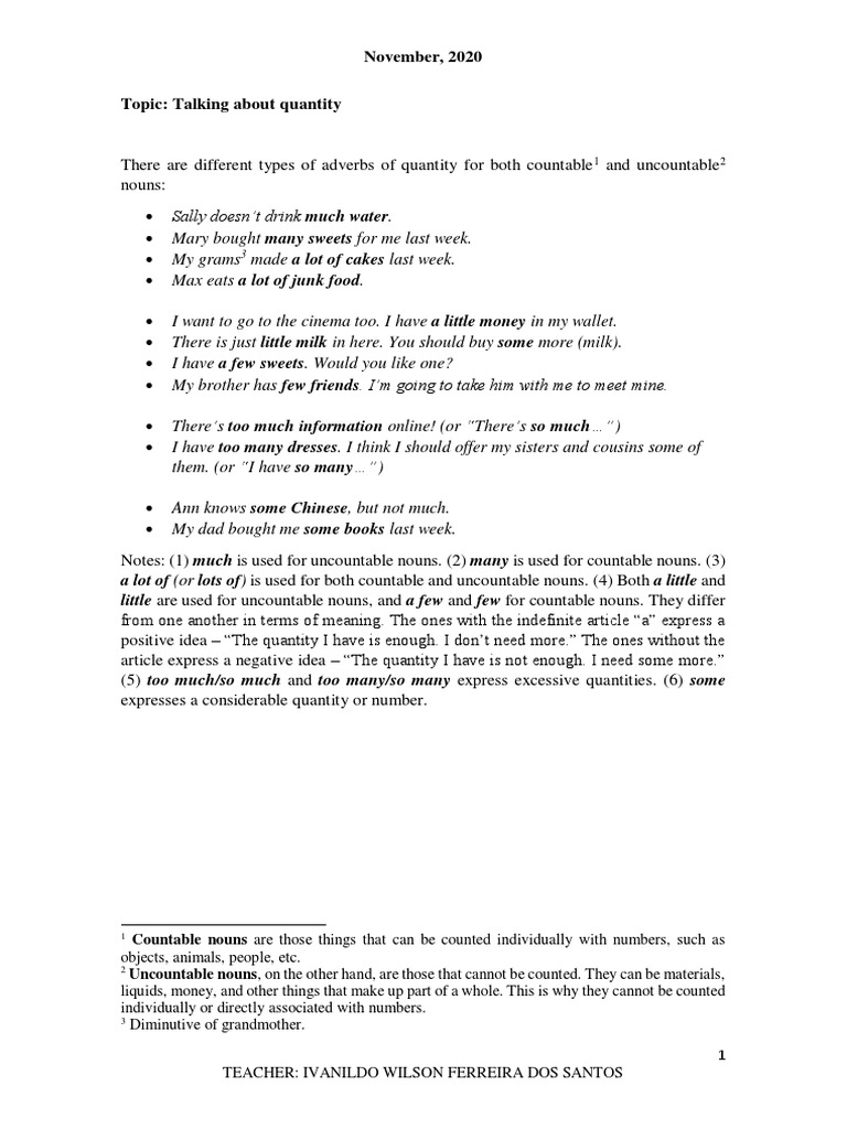 Adverbs of Quantity - 03-11-2020 PDF | PDF | Quantity | Noun