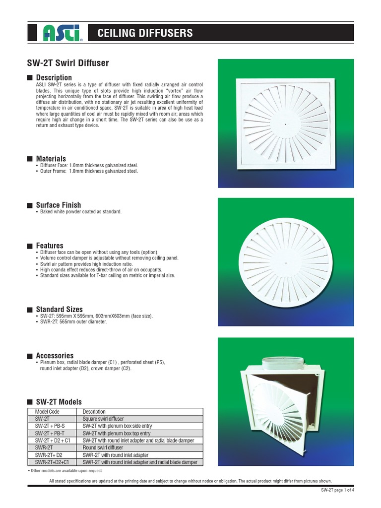 Ceiling Diffusers: SW-2T Swirl Diffuser | PDF | Galvanization ...