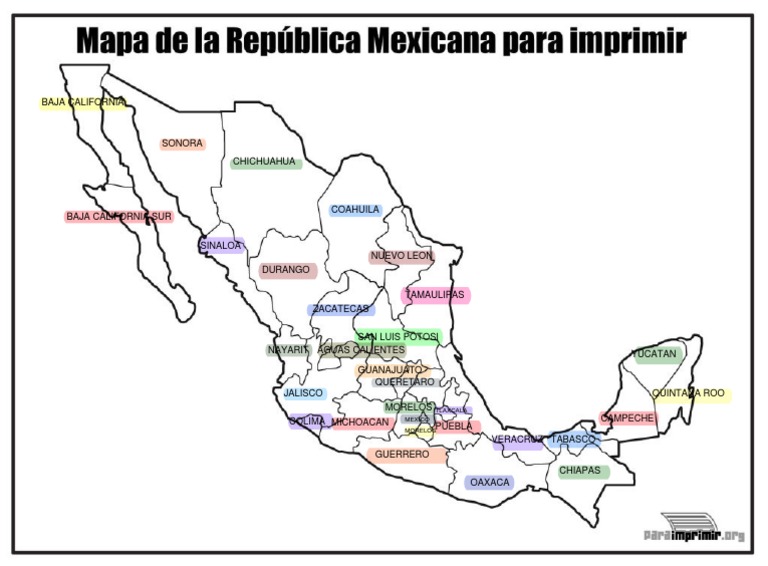 Mapa de La Republica Mexicana Sin Nombre para Imprimir 1024x755 | PDF