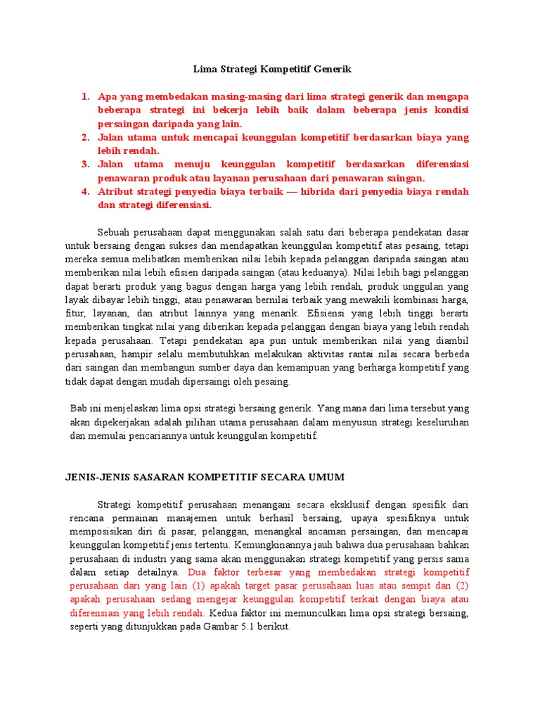 Bab 5. Lima Strategi Kompetitif Generik | PDF