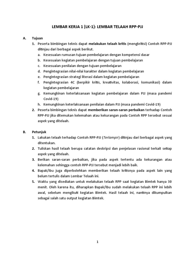 LK-1 - Lembar Telaah RPP | PDF