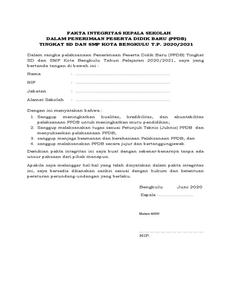 Pakta Integritas PPDB 2020 | PDF