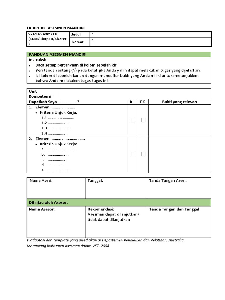FR - Apl.02. Asesmen Mandiri | PDF