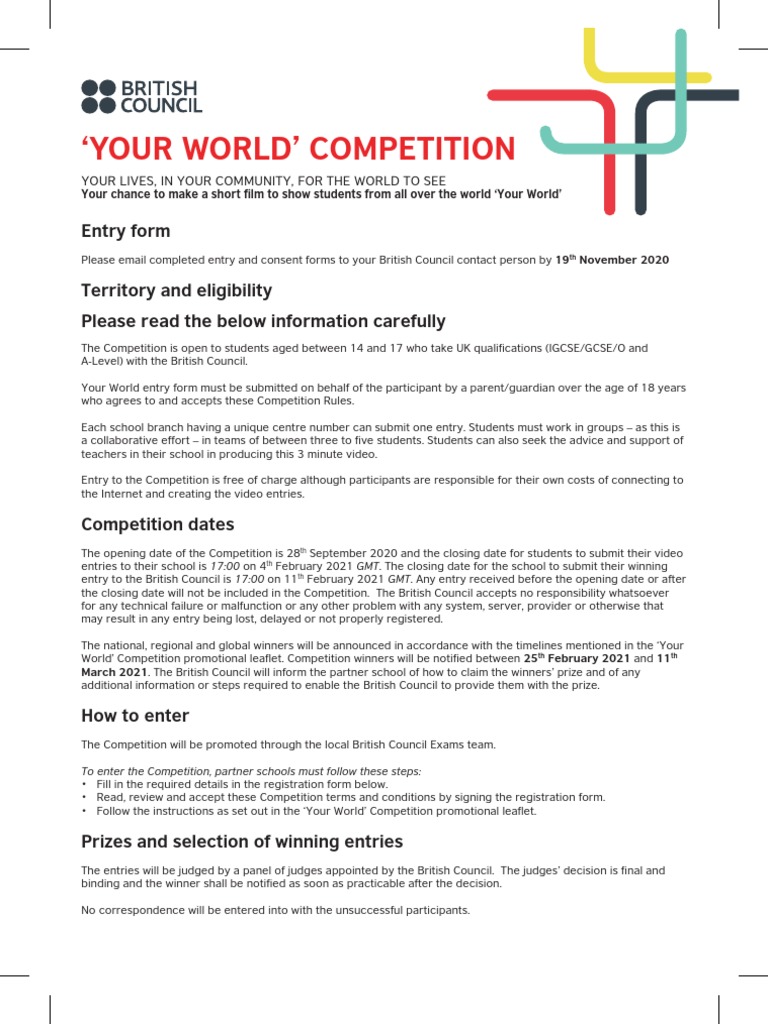 Your World Competition - Entry & Consent Form PDF | PDF | Competition ...