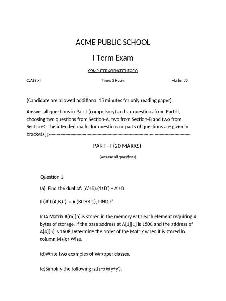 Acme Public Schoo1 Xii Pdf Constructor Object Oriented Programming Programming