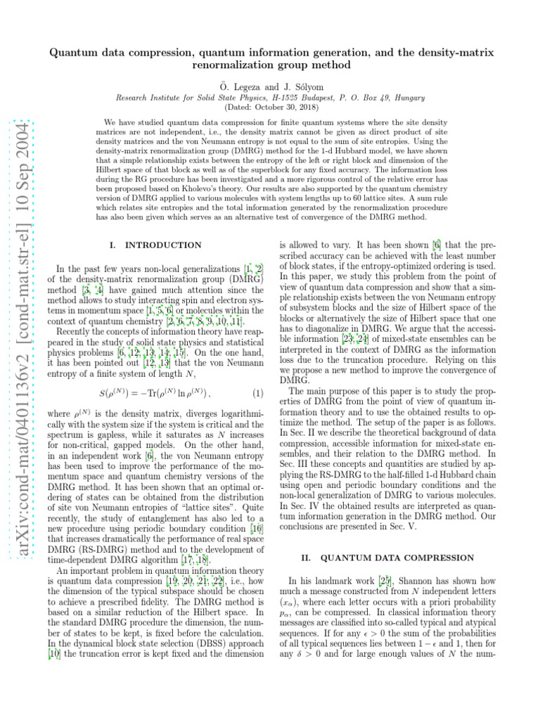 Quantum Data Compression, Quantum Information Generation, and The Density-Matrix Renormalization ...