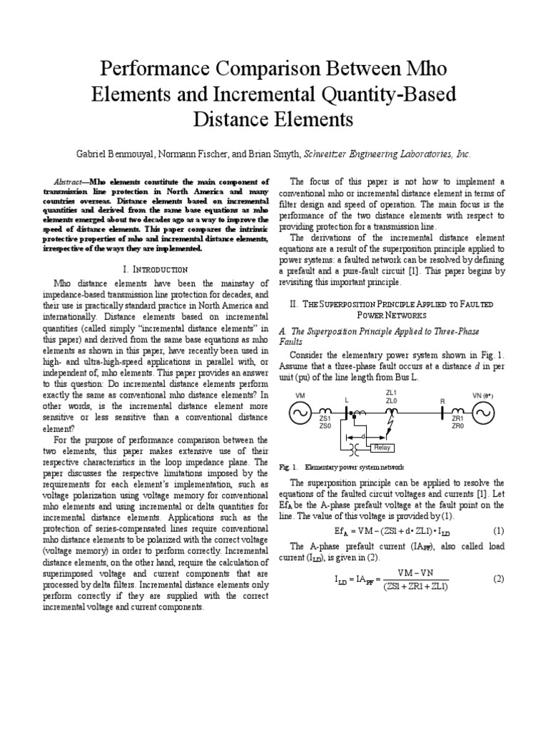 Performance Comparison Between Mho Elements and Incremental Quantity ...