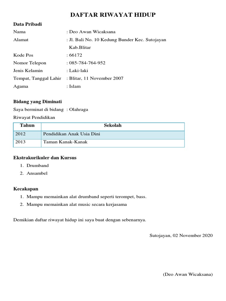 CV Deo Awan Wicaksana | PDF