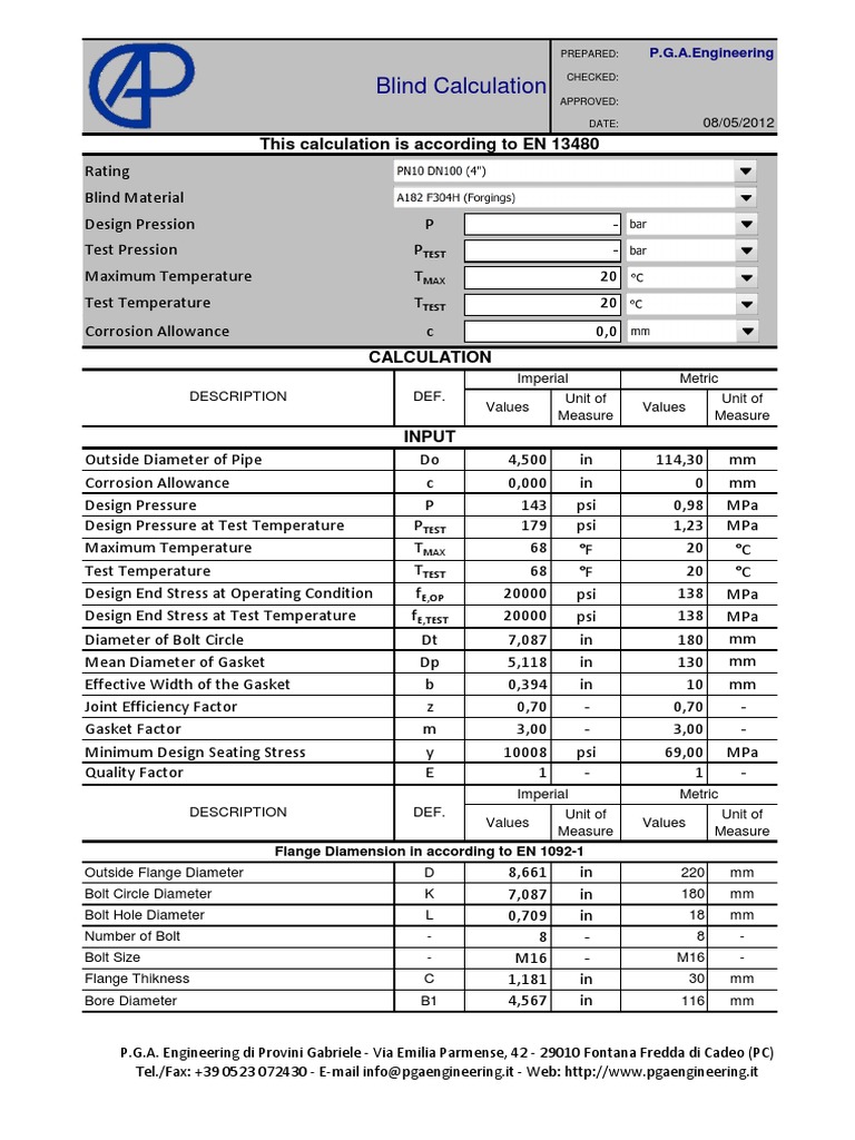 Blind Calculation: This Calculation Is According To EN 13480 | PDF
