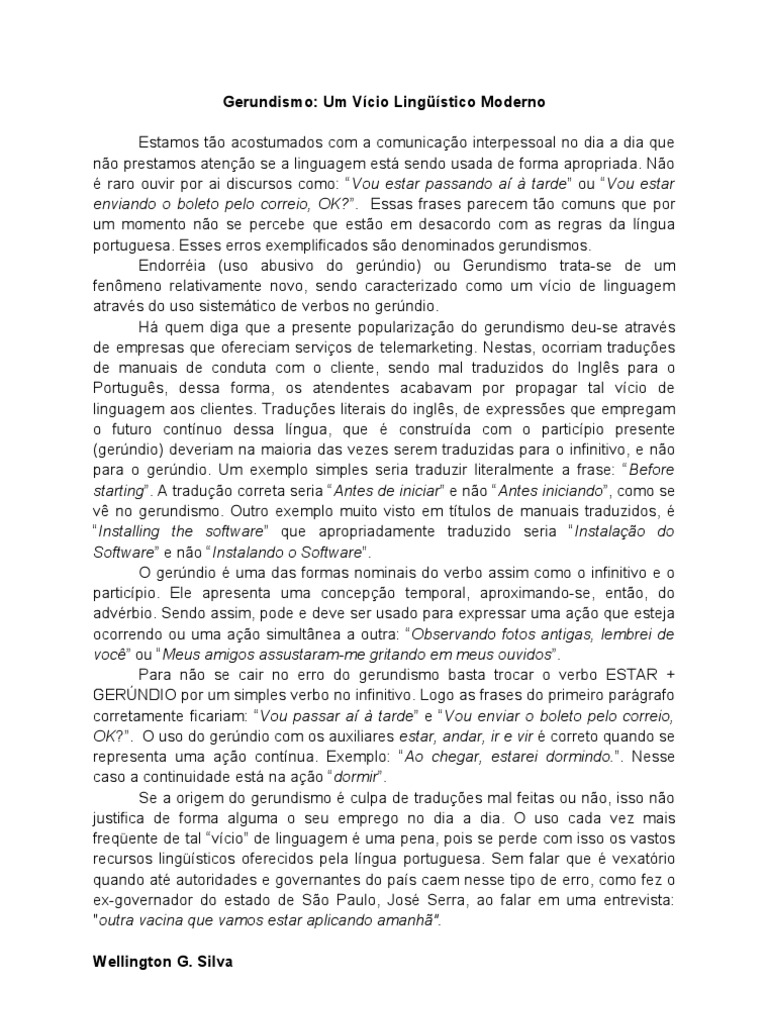 Gerundismo: Um Vício Lingüístico Moderno | PDF | Traduções | Português ...