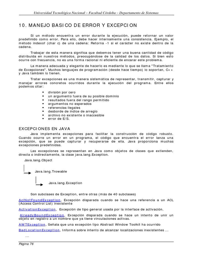 Manejo de Errores y Excepciones en Java | PDF | Java (lenguaje de programación) | Ingeniería de ...
