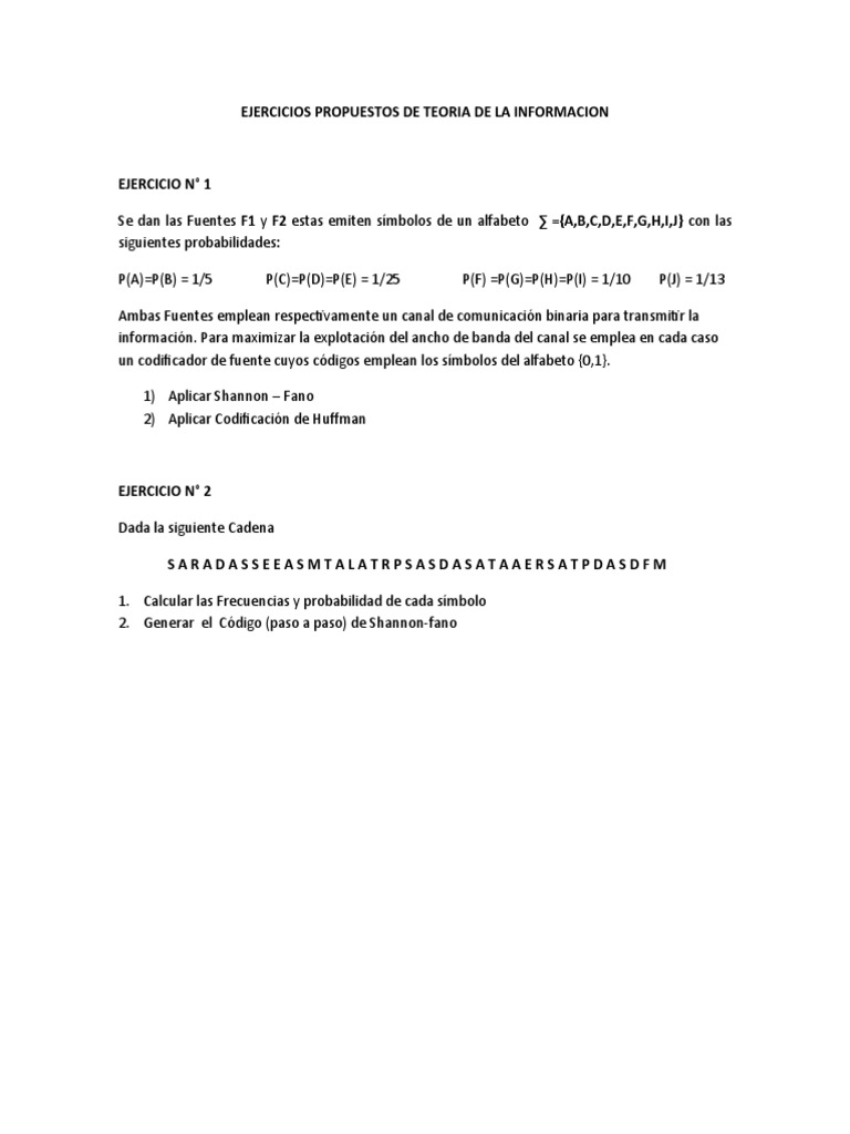 Ejercicios Propuestos Tema 2 de Teoria de La Informacion | PDF
