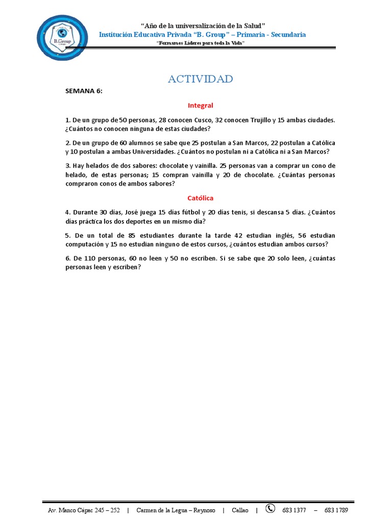 Semana 6 Ejercicios Primero De Sec Pdf