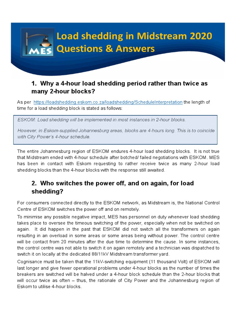 MF Eskom Load Shedding Questions and Answers | PDF | Electromagnetism ...