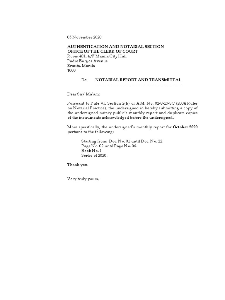 Notarial Report Sample | PDF